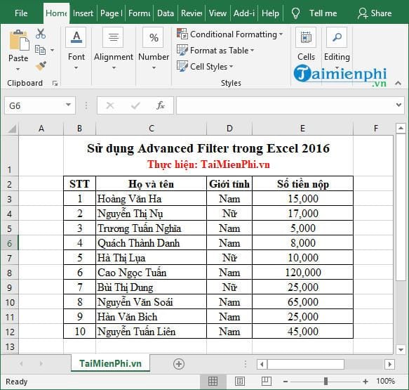 C ch S D ng Advanced Filter Trong Excel 2016